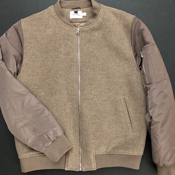 Topman | Jackets & Coats | Topman Wool Blend Bomber Jacket Taupe | Poshmark